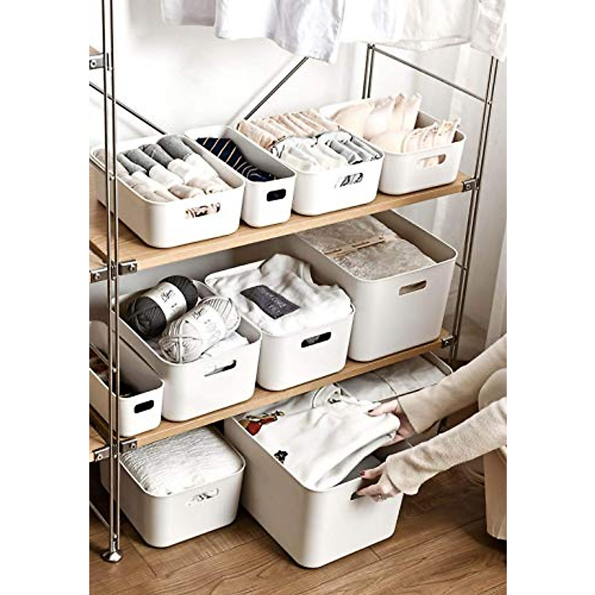 Amyup Set Of 2 Plastic Storage Bins,10.5×8×5.5" Versatile Kitchen Pantry Organization and Storage,for Plastic Storage Container Under Bed,Under Sink Bathroom Organizer (2 Pack Medium, White)