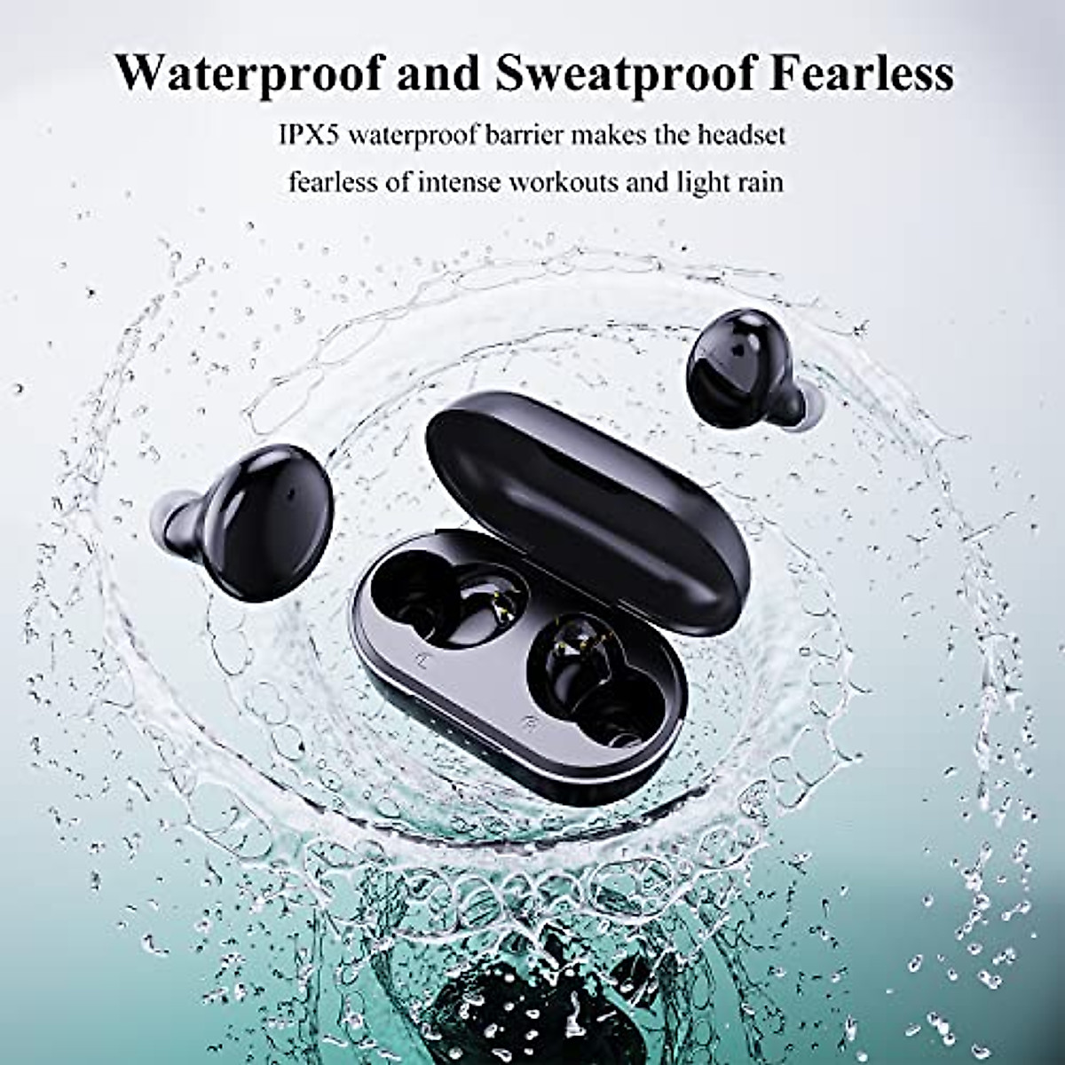 Minthouz Wireless Earbuds Bluetooth Headphones with 4 Microphones, 35H Playback Deep Bass Noise Cancelling Earbuds with IPX5 Waterproof, Mini Stereo Wireless Earphones for iPhone Android Sports -Black