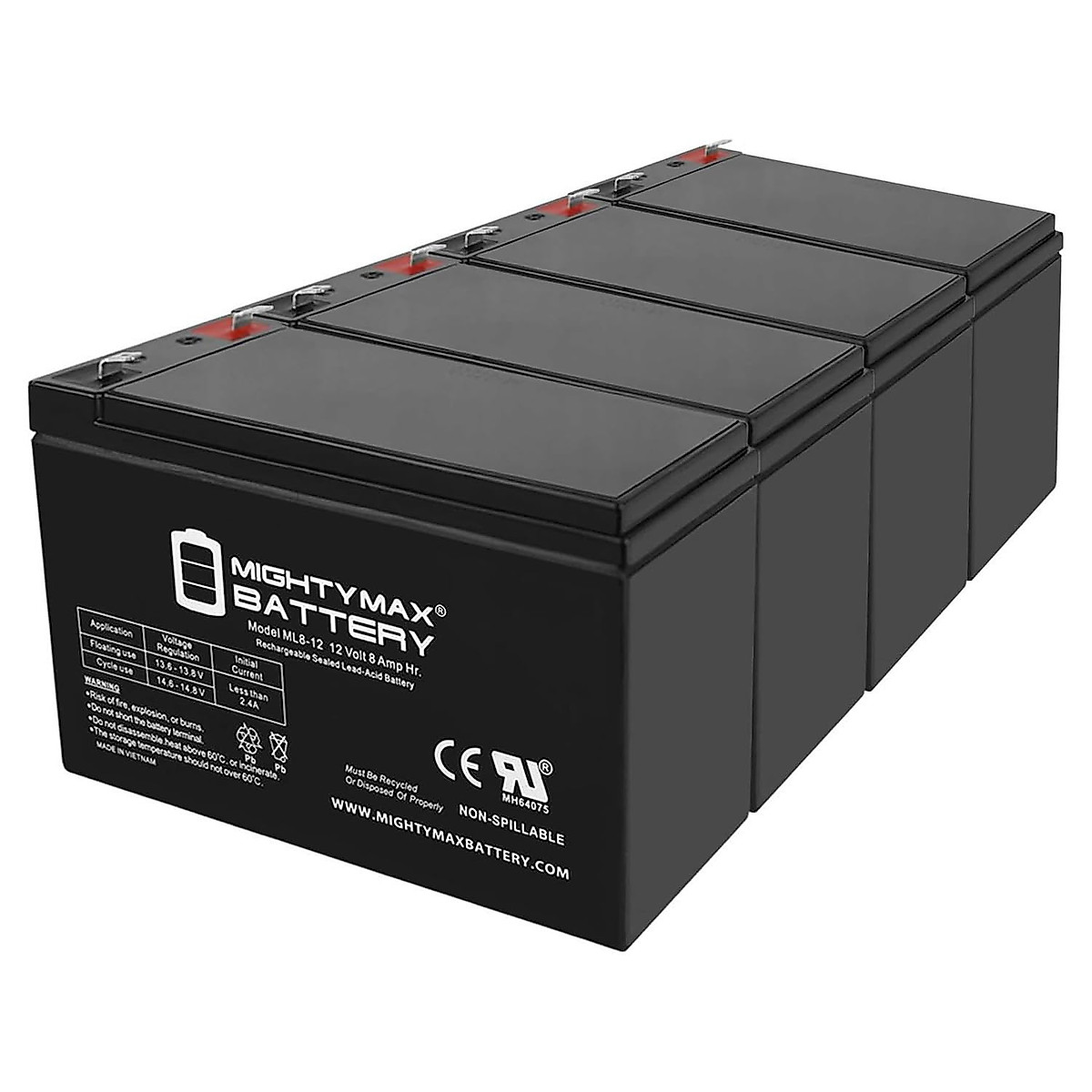 Mighty Max Battery ML8-12 - 12V 8AH Replacement Battery for APC Back-UPS BE750G 750VA - 4 Pack