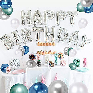 Blue and silver Metallic Chrome Latex Balloons, 50pcs 12 Inch Green Metallic Balloons White Latex Party Balloons for Bridal Shower Wedding Birthday Graduation Valentine’s Day Party Decoration
