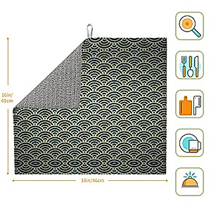 Japanese Pattern Printed Drying Mat For Kitchen Ultra Absorbent Microfiber Dishes Drainer Mats Non-Slip Silicone Quick Dry Pad - 18 X 16inch