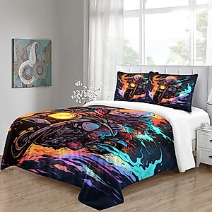Skeleton Rider Bedding Set Duvet Cover 3D Printed Motorbike Skull Quilt Cover Comforter Covers Microfiber with Pillowcases 3 Pieces for Childrens and Adults with Zipper Closure Twin（173x218cm）