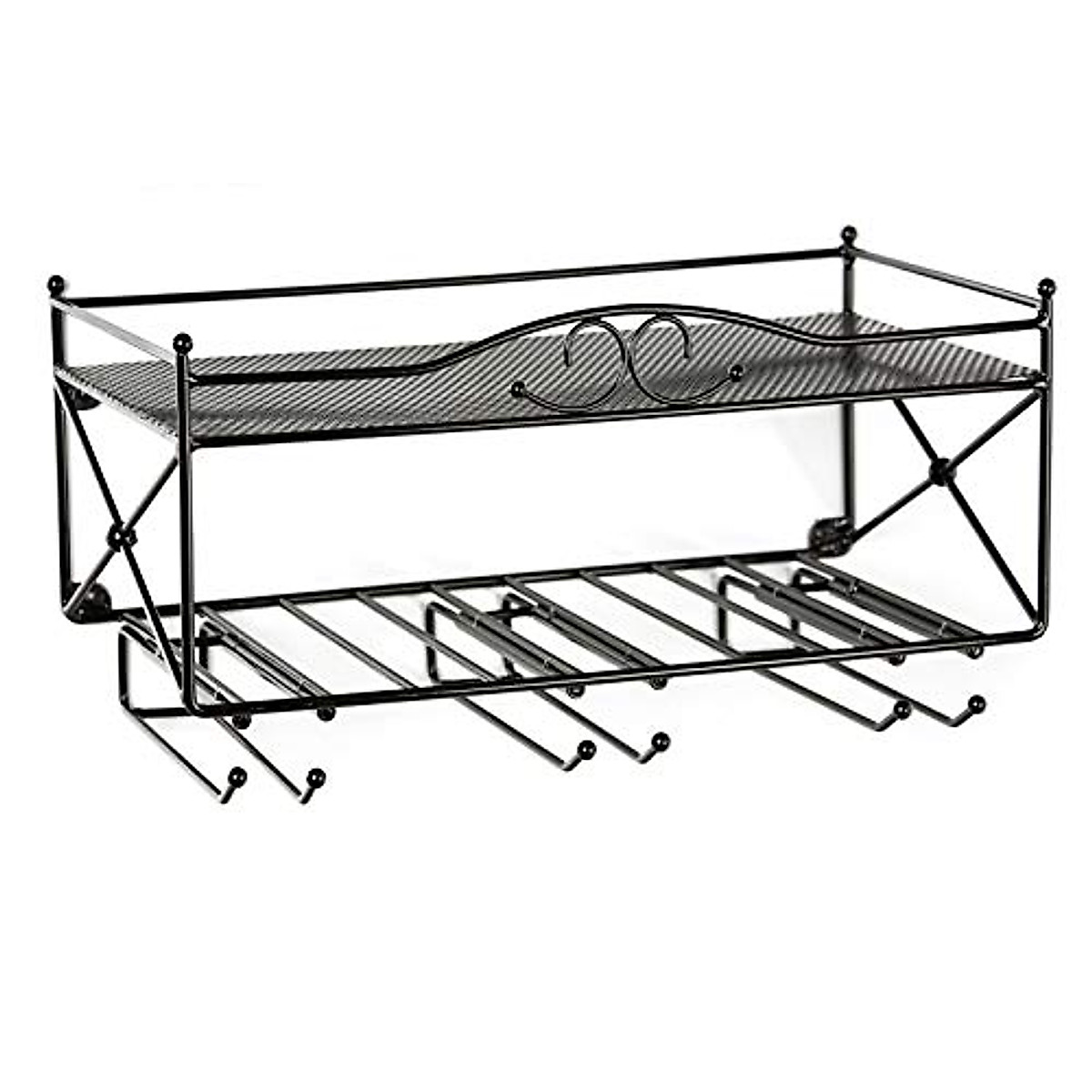 Mango Steam 2 Tier Wall Mounted Wine Rack with Stemware Holder - for Kitchen, Bar, & More