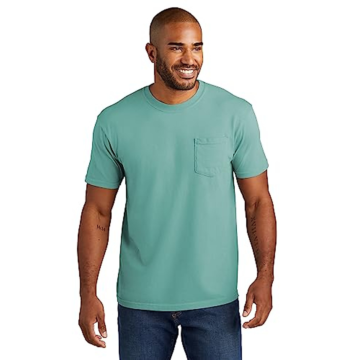Comfort Colors mens Adult Short Sleeve Pocket Tee, Style 6030 T Shirt, Sea Foam, Large US