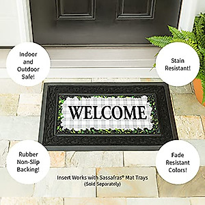 Evergreen Sassafras Boxwood Framed Plaid Interchangeable Entrance Doormat | Indoor and Outdoor | 22-inches x 10-inches | Non-Slip Backing | All-Season | Low Profile | Home Décor