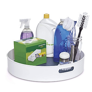 Copco Non-Skid Under-Sink Pantry Cabinet Kitchen Organizer, 18-Inch, White/Steel Blue