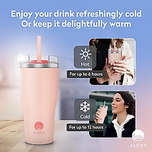 ALBOR 20 oz Travel Coffee Mug With 2 in 1 Lid and Straw, Insulated Stainless Steel Leak Proof Coffee Tumbler Thermos, Spill Proof Thermal Cup (Mint)