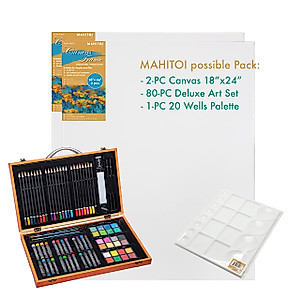 MAHITOI ™ 2-PC Cotton Stretched 18” x 24” Double Primed Gesso Wooden Frame to Smooth Surface & Reduce Absorbency, for Acrylic, Oil Paints, Acid-Free, Medium Weight Blank, White. 18 x 24 Canvas.