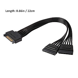 J&D 15 Pin SATA Power Cable Bundle, 15 Pin SATA Power Extension Cable and 15 Pin SATA Power Y Splitter Cable, Male to Female