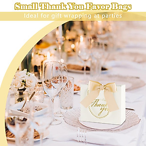 SHAIDOJIO 30Pack Small Thank You Gift Bags with Handle, Mini White Gift Bags Candy Bags Bulk with Bow Ribbon, Party Favor Bag for Wedding, Birthday, Bridal Shower, Baby Shower (5.5x2.5x4.7 Inch)