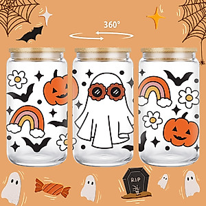 LEADO Ghost Pumpkin Halloween Cups, Iced Coffee Cup with Lid and Straw, 16 oz Fall Aesthetic Tumbler - Halloween Gifts for Women, Spooky Fall Gifts, Halloween Boo Basket Gifts for Her, Friends