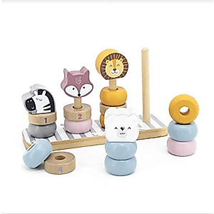 moderngenic Geometric Wooden Animal Stacker, Stacking & Nesting Educational Stacking Tower with Rings and Animals for Toddlers