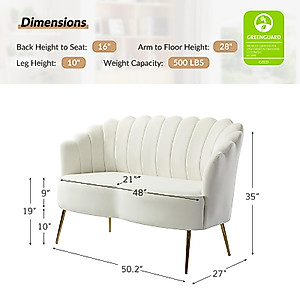 HULALA HOME Modern Velvet Loveseat Sofa with Flower Shaped Back, Comfy Upholstered 2-Seater Sofa with Gold Metal Legs, Small Love Seat Accent Couch for Living Bedroom Leisure Areas, Ivory