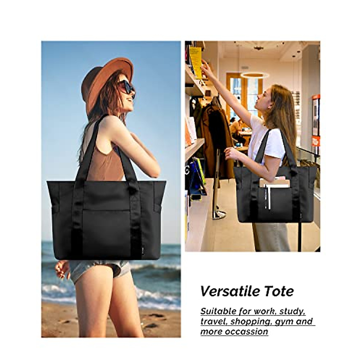 Prite Tote Bag for Women Weekender Bag with Laptop Compartment for Work Nurse School Travel Gym (Black)