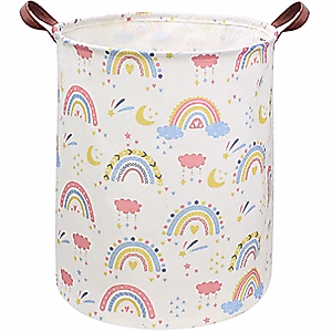 ESSME Rainbow laundry basket,Collapsible Kids Laundry Hamper with Waterproof PE Coating,Girls Hamper Nursery Hamper for Girls Room Decor,Toy storage,Gift Basket.(Rainbow)