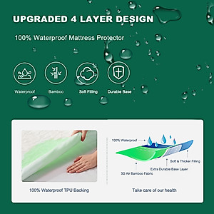 Waterproof Mattress Protector Queen Size, 40% Rayon Derived from Bamboo Mattress Bed Cover, 3D Air Fabric Breathable Mattress Pad Fitted with Deep Pocket 6"- 15" Machine Washable