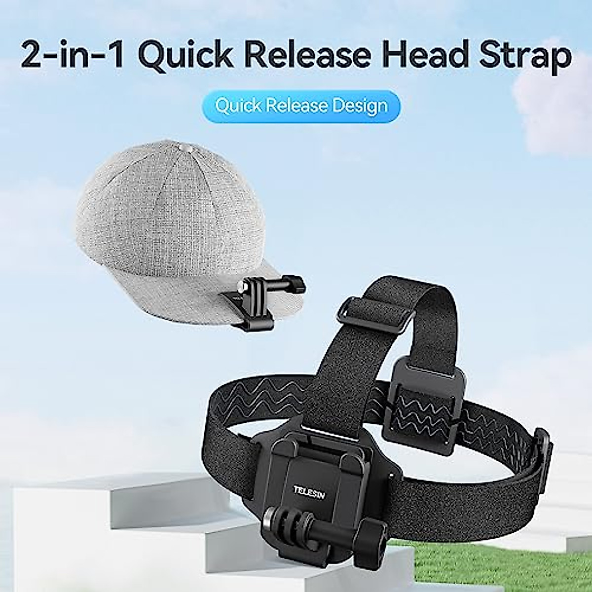 Head Strap Mount with Cap Clip, Quick Release Head Belt Mount Compatible with GoPro Hero 11/10/9/8/7/6/5, Fusion, Max, DJI OSMO and Most Action Cameras