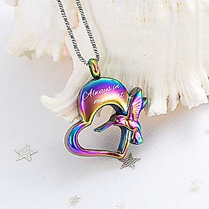 Yinplsmemory Cremation Jewelry Hummingbird Urn Necklace for Ashes Stainless Steel Heart Cremation Lockets for Ashes Holder