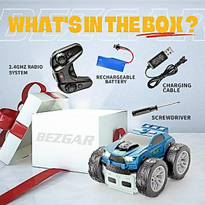 BEZGAR TD201 Remote Control Car-Police&Ambulance Car 2 in 1 Double Sided RC Stunt Car with 360 Flip Spinning Toy Car Vehicle Gifts for Boys Kids