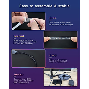 Azoula TV LED Backlight Immersion Ambient TV Strip Lights for 55-65 Inch TV HDMI 2.0 Sync Box RGB+IC Wi-Fi Backlight Music Sync TV Light, Compatible with Alexa Google Assistant App Contro