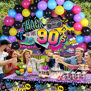 90s Party Decorations 90s Theme Backdrop Latex Balloons Back to The 90's Tablecloth Party Tableware Set 90's Paper Plates Napkins Knife Forks Flatware for Birthday Hip Hop Graffiti Supplies