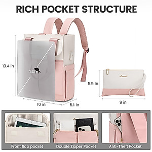 LOVEVOOK Backpack Purse for Women, Convertible Small Backpack Tote for Woman, Mini College Daypack for Work, Daily, Travel, 2pcs set, Beige-Pink