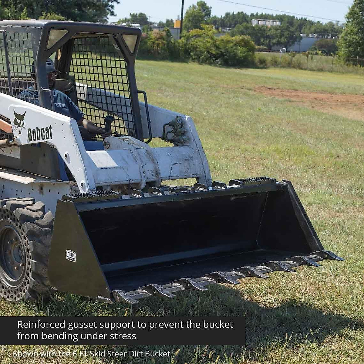 Titan Attachments 84" HD Skid Steer Dirt Bucket with Bolt-On Teeth, Rated 3,200 LB, Universal Quick Tach