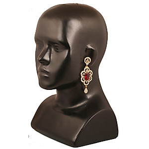 Touchstone Indian Bollywood Royal Handcrafted Style Statement Faux Ruby Red And White Rhinestones Pretty Stunning Designer Jewelry Long Chandelier Earrings In Antique Gold Tone For Women.