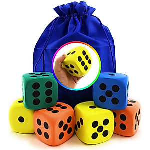 Deluxe Giant 3.15" EVA Foam Dice (Pack of 6) with Bonus Matty's Toy Stop Storage Bag