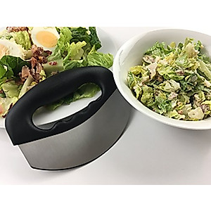 Checkered Chef Mezzaluna Knife - Rocker Knife, Mincing Knife, and Mezzaluna Chopper w/Single Blade and Cover/Sheath - Vegetable Cutter & Salad Chopper