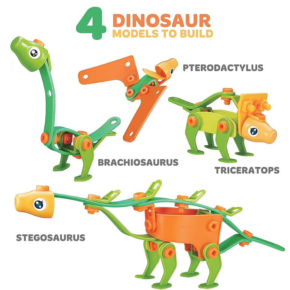 Fine Motor Toys for 4 Years Old & Up, 90-Piece STEM Dinosaur Building Set, Dinosaur Toys for Boys & Girls 4 5 6 7 8 Years Old