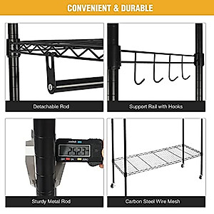 ALUPOM Heavy Duty Rolling Garment Rack, 3-Tier Metal Clothing Rack Closet Organizer with Loackable Wheels,2 Rods and 2 Pair Side hooks,Loading 400 lbs