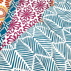 Lush Decor Bohemian Stripe Reversible 3 Piece Cotton Duvet Cover Set, King, Fuchsia & Orange