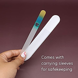 Glass Nail Files for Natural Nails, Fingernail Files, Manicure Set Nail Care, Gentle Comfortable Filing, Leaves Nails Smooth - Bona Fide Beauty 10-Piece Premium Czech Crystal Nail Files