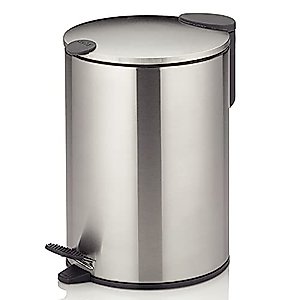 Kela Bathroom Trash Can with Soft Close, Step-On Lid, Silver, 0.8 Gallons, 9 inches Tall, Small Waste