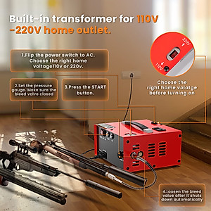 GX PUMP CS1-I PCP Air Compressor with Built-in Power Adapter,Auto-shutoff,Oil &Water-Free, 4500Psi/30Mpa, Powered by 110V /220V AC or 12V DC, Air Gun and Paintball/Scuba Tank Compressor Pump