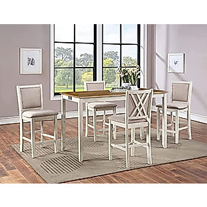 New Classic Furniture Amy Farmhouse Kitchen Counter Island Dining Table for 4 with Storage Shelf & USB Chargers, Two Tone Vintage White/Brown