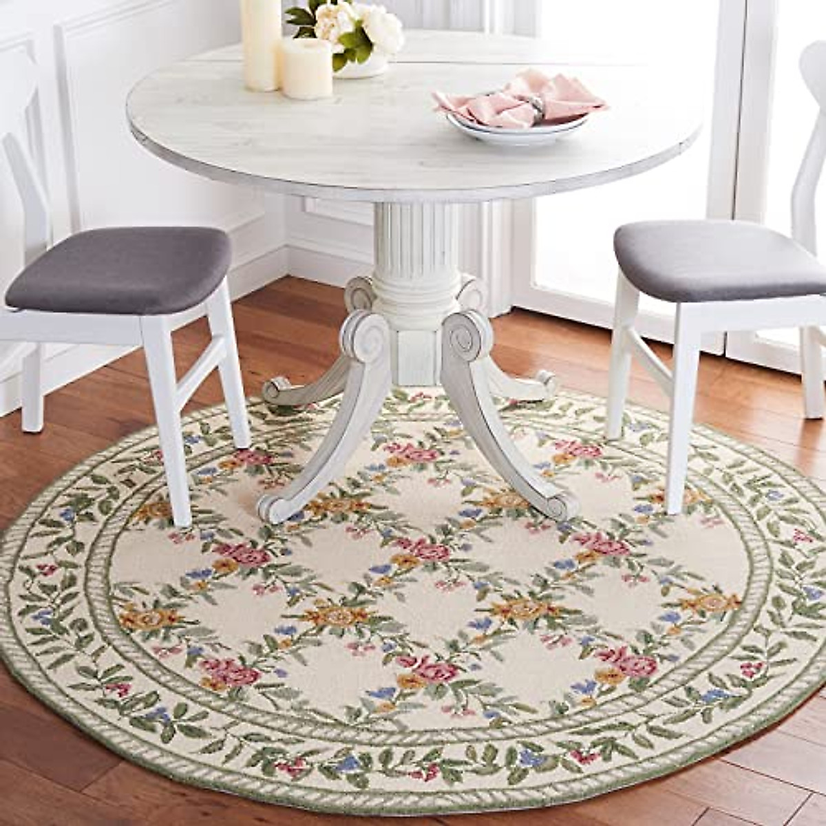 SAFAVIEH Chelsea Collection Area Rug - 3' Round, Ivory, Hand-Hooked French Country Wool, Ideal for High Traffic Areas in Living Room, Bedroom (HK60A)