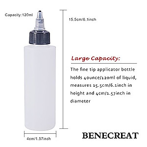 BENECREAT 12Pack 4 Ounce Plastic Squeeze Dispensing Bottles with Black Twist Cap, Open/Close Nozzle - Good for Liquid, Crafts, Art, Glue, Multi Purpose