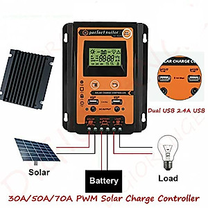 DIGISHUO MPPT Solar Charge Controller, 12V/24V 50A Solar Panel Battery Regulator Charge Controller Dual USB LCD Display Solar Power Battery Charger Controller