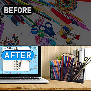 Flytreal Black Mesh Pen Pencil Holder, Small Metal Desk Organizer Desktop Stationery Office Supplies Acessories Storage Stand, 3 Compartments Brushes Holder for Home School Classroom Teachers