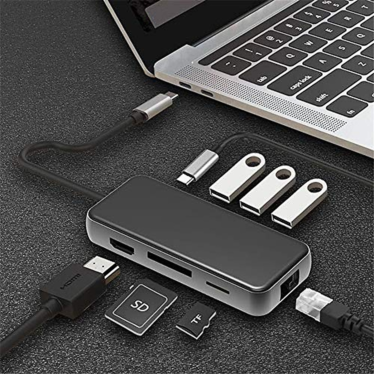 ZPLJ High-Speed USB C Adapter Expansion Dock Station 8 in-1 USB C Hub with Ethernet Port 4K HDMI PD Charging 3 USB 3.0 Ports Support SD TF Card Reader Compatible Portable