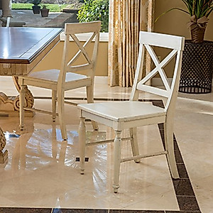 Christopher Knight Home Rovie Acacia Wood Dining Chairs, 2-Pcs Set, Antique White