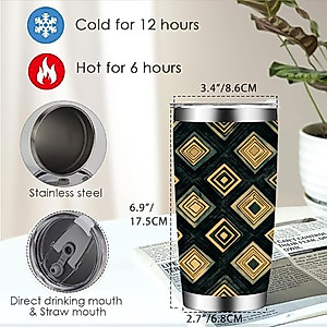 FOCIUZTA Vintage Gold Diamond Pattern Tumbler with lid, Travel Coffee Cup, Ideal for Easter, Gaming Enthusiast, Mother Day, and birthday gifts