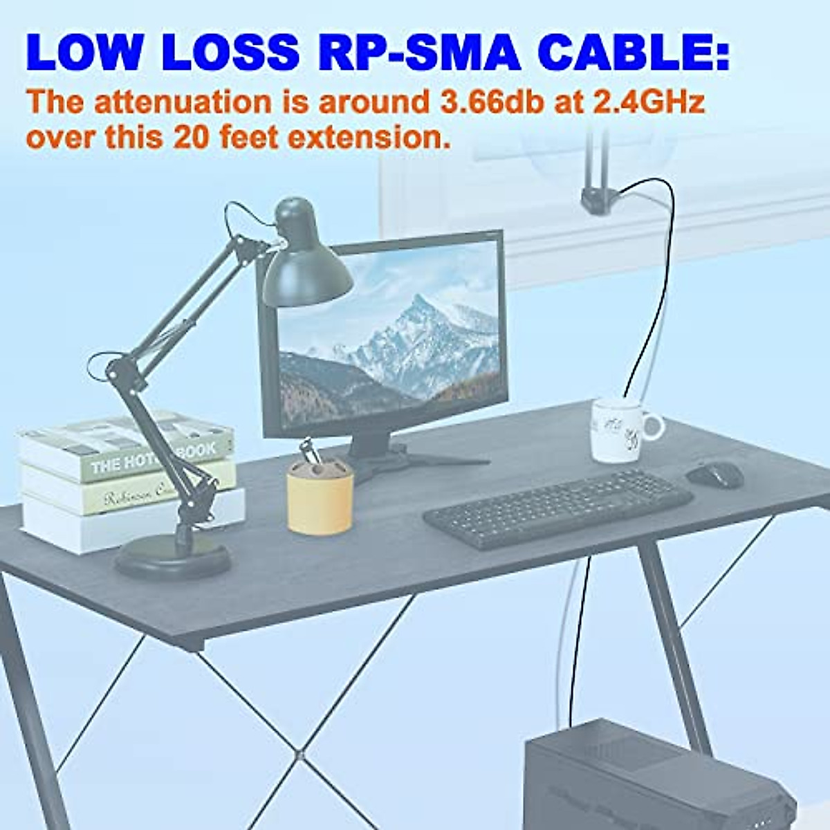 Eightwood RP-SMA Male to RP-SMA Bulkhead Female ALSR240 Extension Cable 20 Feet for WiFi Antenna, Wireless Router, PCIe Network Card, Security IP Camera