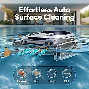 AIPER Solar Pool Skimmer Pool Surface Cleaning Robot with APP Support, Solar Powered and DC Charging for Continuous Cleaning, Pool Temperature Monitor