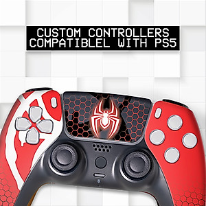 Spiderrman Morales Custom PS-5 Controller Wireless compatible with Play-Station 5 Console by BCB Controllers | Proudly Customized in USA with Permanent HYDRO-DIP Printing (NOT JUST A SKIN)
