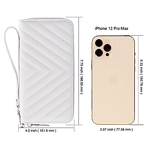 Brentano Vegan Leather Slim Single-Zipper Chevron Embroidered Wallet Clutch with Removable Wrist Strap (WHITE)