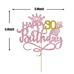 Happy 30th Birthday Cake Topper for Women, Pink & Gold Glitter 30th Birthday Cake Supplies, 30th Anniversary Party Cake Decorations