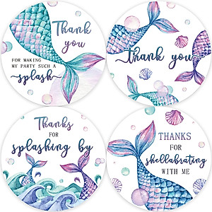80 Mermaid Birthday Stickers, Mermaid Baby Shower Stickers, Under The Sea Party Favor Thank You Stickers(2 Inch)